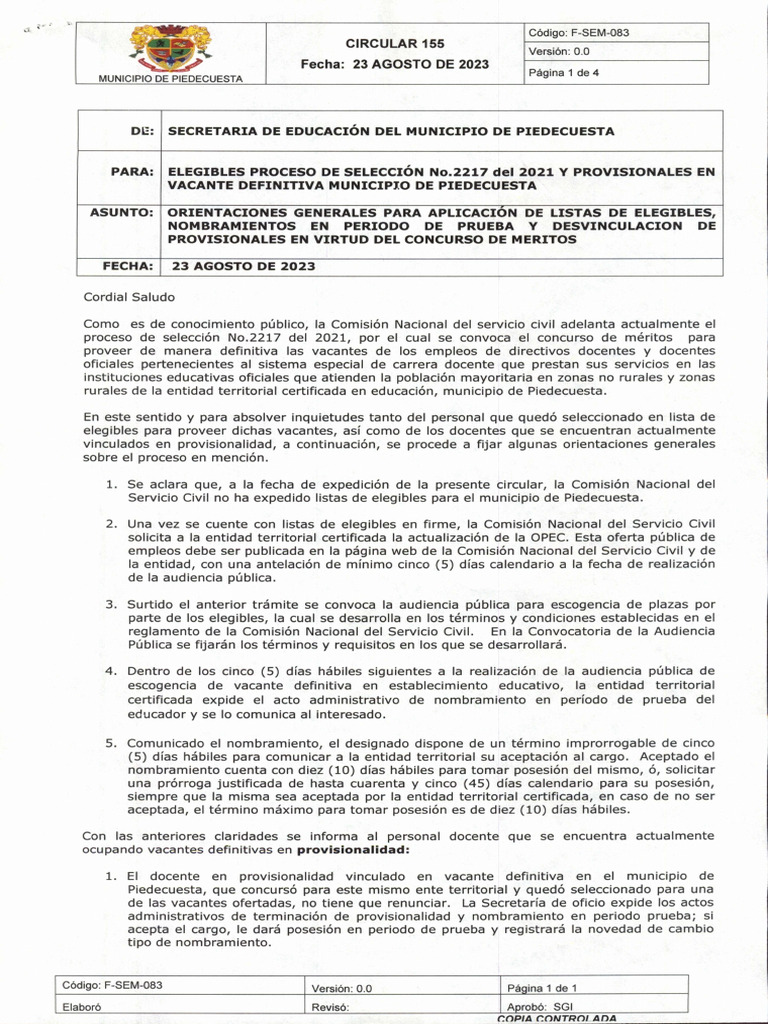 Circular 155 2023 | PDF | Caso de ley