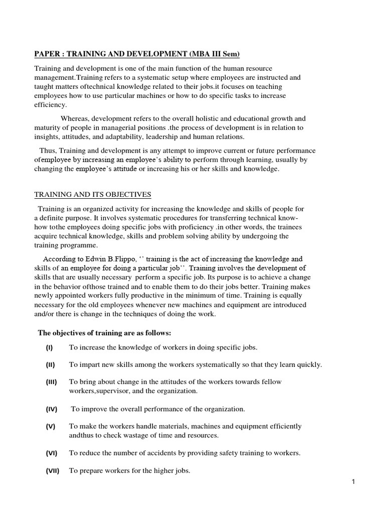 Paper: Training and Development (Mba Iii Sem) | PDF | Human Resources ...