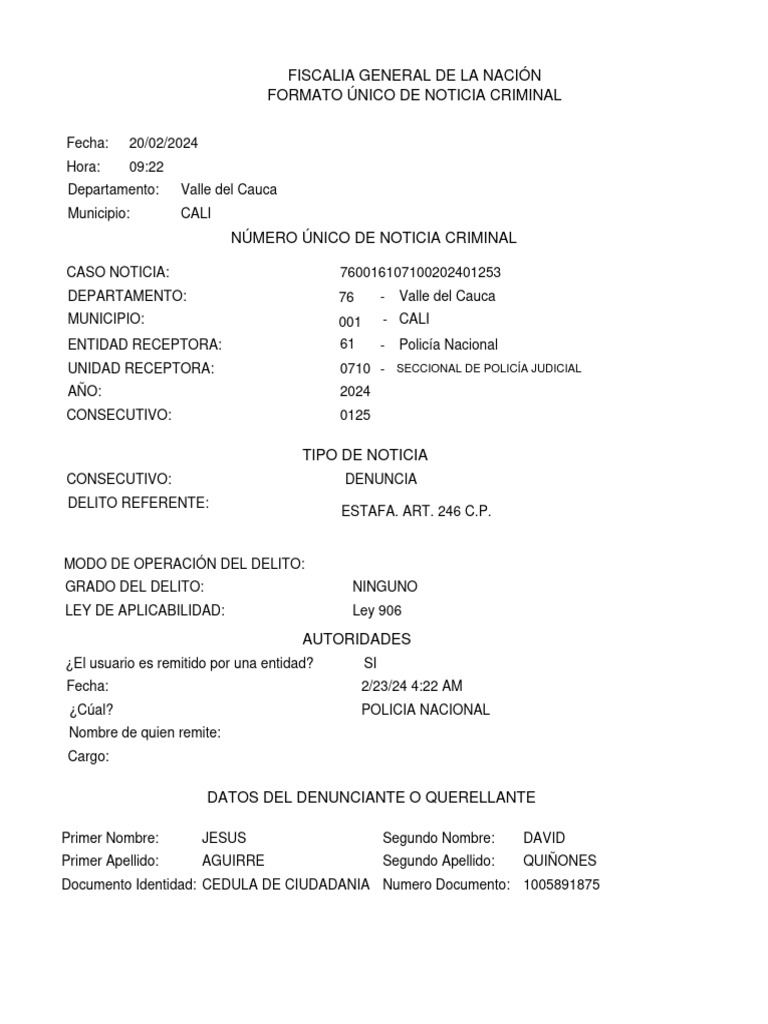 Reporte Policial | PDF | Documento de identidad | Justicia