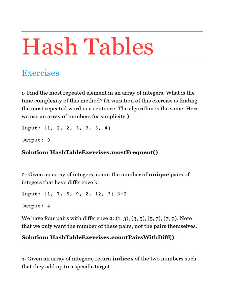 20 - Hash Tables - Exercises | PDF