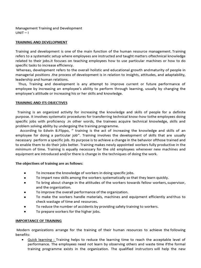 Final Unit 1 Training & Development | PDF | Employment | Learning