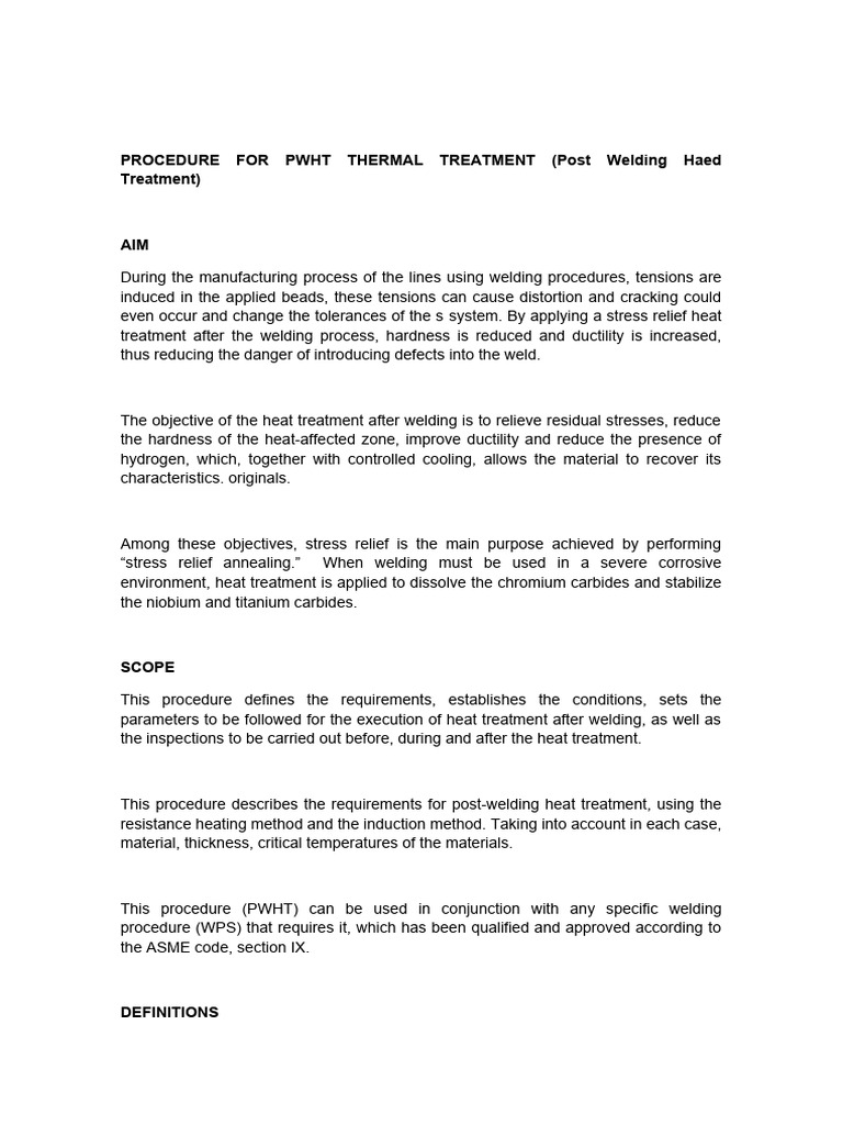 Procedure For PWHT Heat Treatment | PDF | Welding | Construction