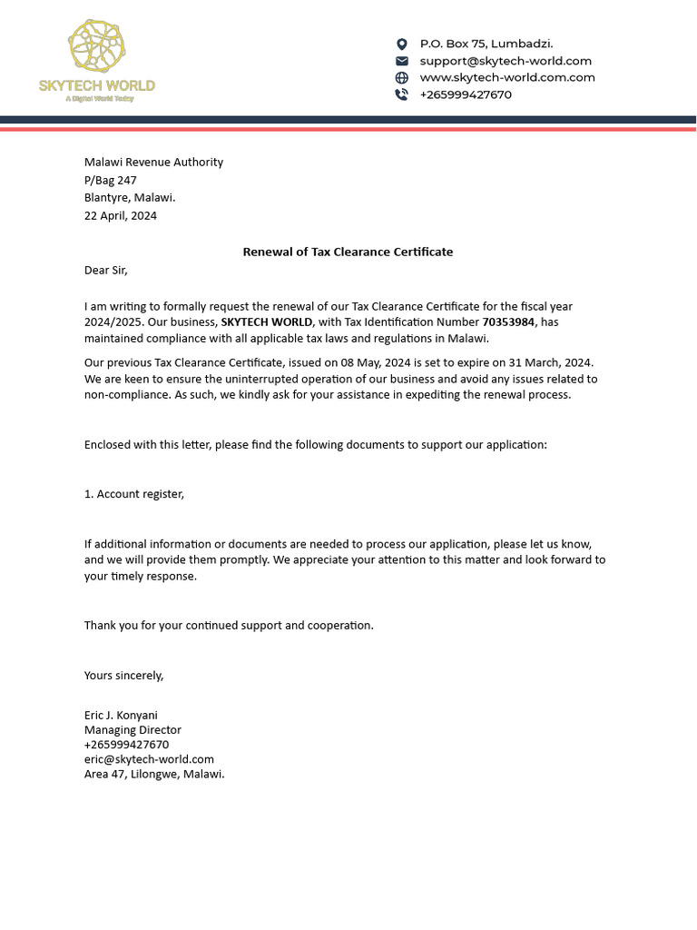 Tax Clearance Certificate Renewal Request | PDF | Career & Growth