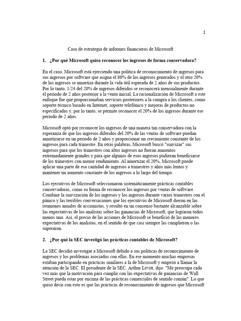 Caso de Contabilidad de Microsoft | PDF | Microsoft | Contabilidad