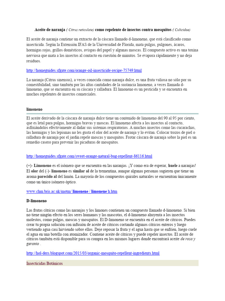 D-Limoneno de Piel de Naranja Como Repelente de Mosquitos Natural y ...