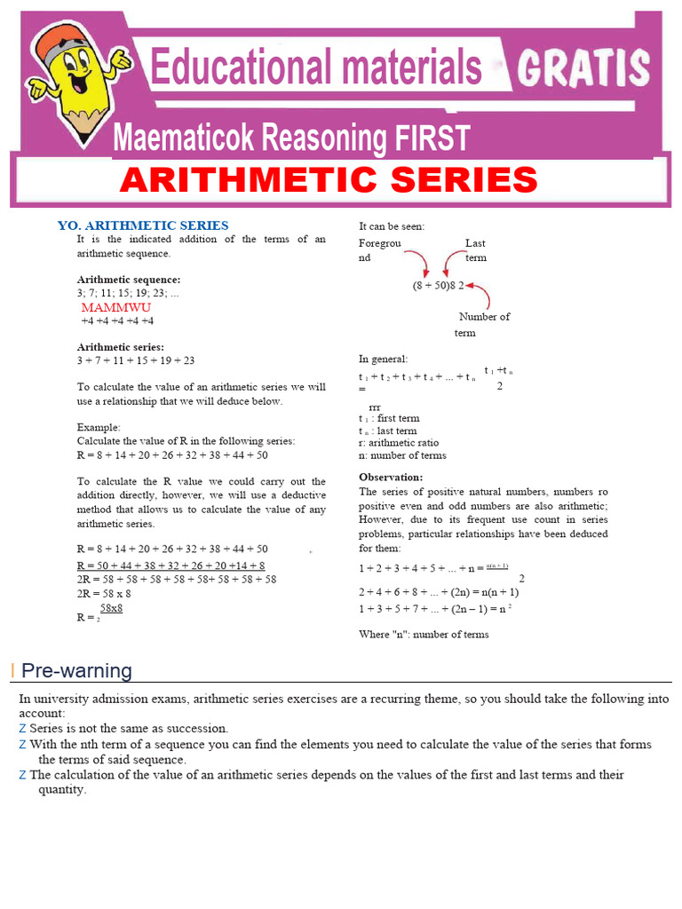 Arithmetic Series For First Grade of Secondary School | PDF | Arithmetic | Numbers