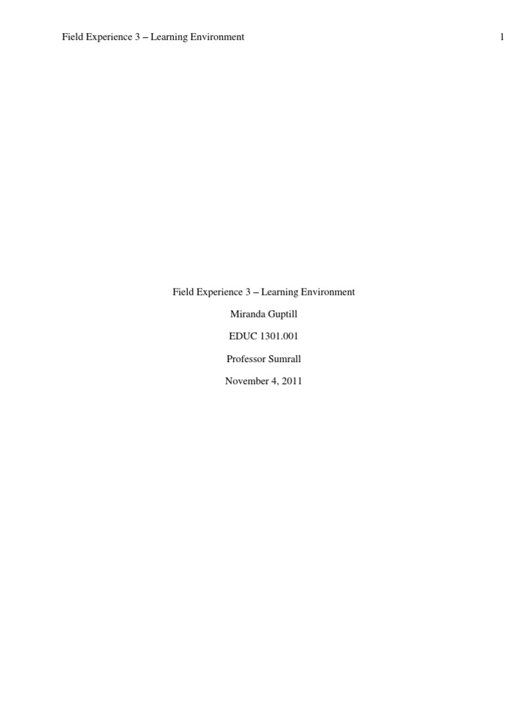 Field Experience 3 - Learning Environment | PDF | Desk | Classroom