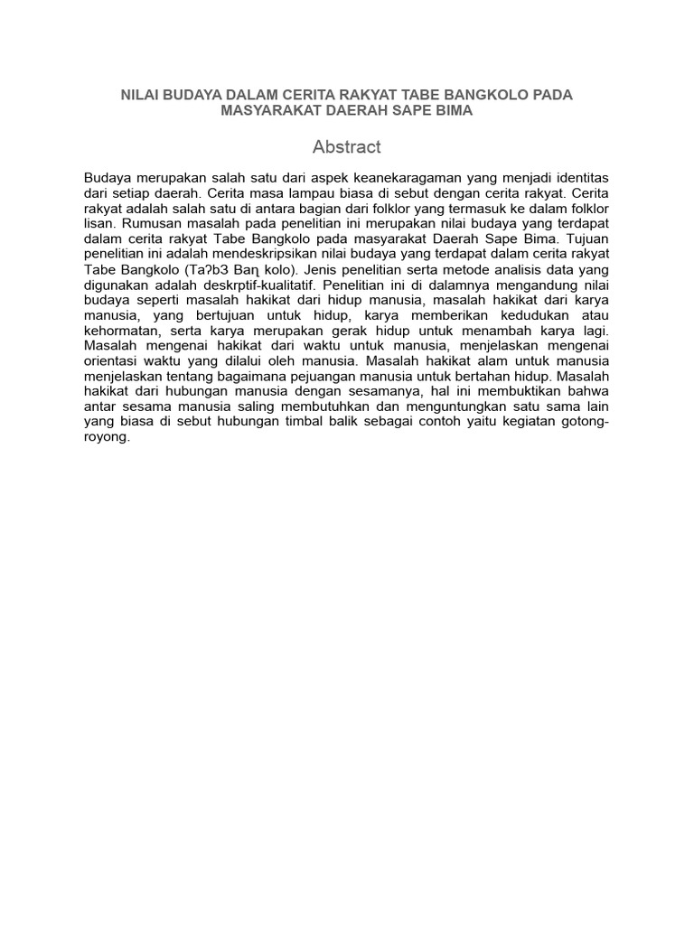 Nilai Budaya Dalam Cerita Rakyat Tabe Bangkolo Pada Masyarakat Daerah Sape Bima | PDF | Filsafat