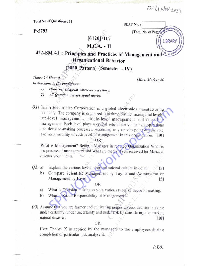 PPM OB 2020-Patternquestion Paper | PDF
