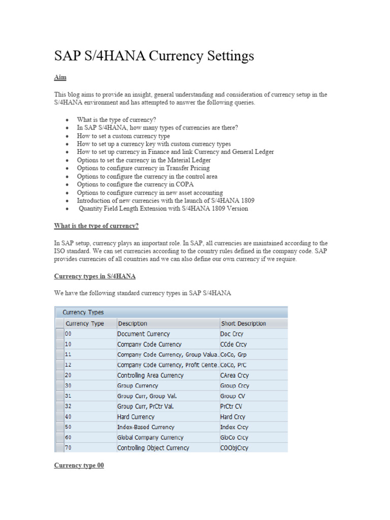 SAP S4 HANA Currency Configuration | PDF | Currency | Valuation (Finance)