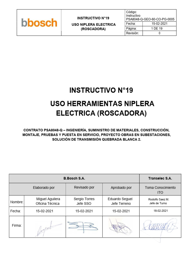 PSA8048-Q-GEO-60-CO-PG-0005 Instr. N°19 Uso Niplera Rev.0 | PDF | Cambiar | Ingenieria Eléctrica