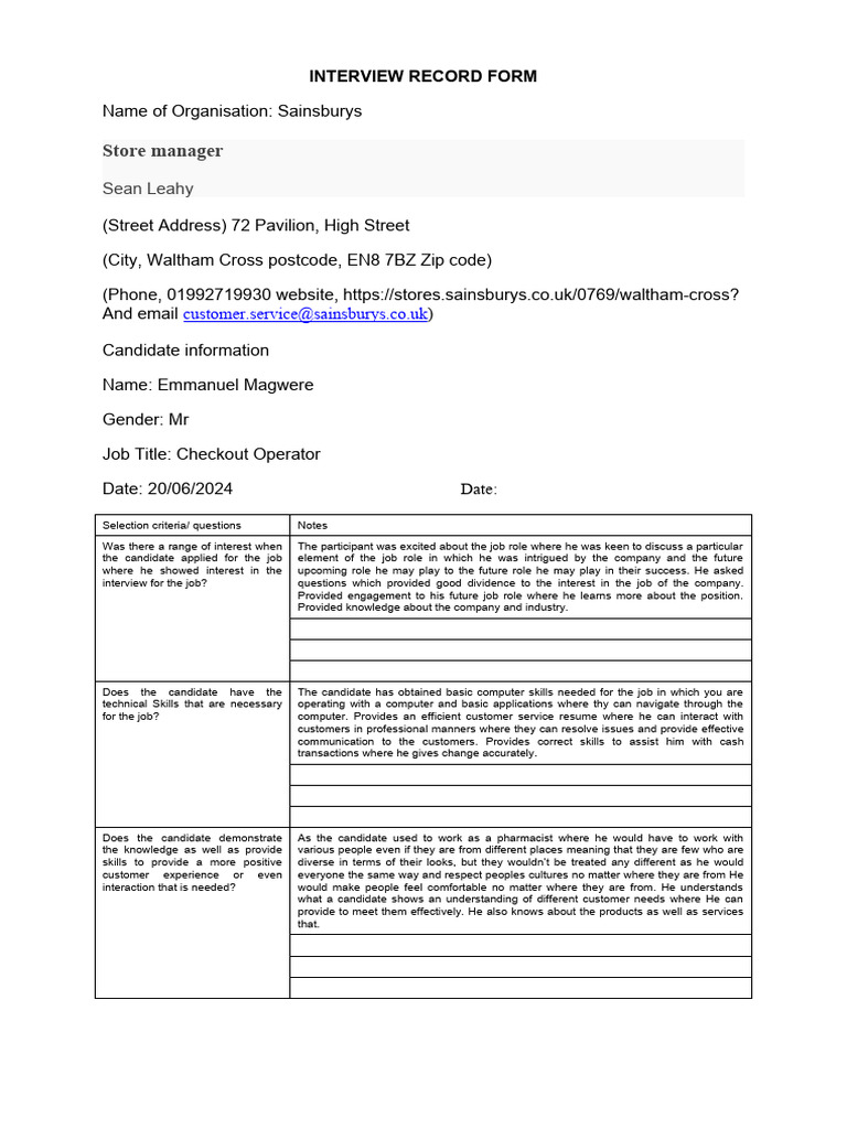 Interview Record Review Form Questions | PDF | Communication ...