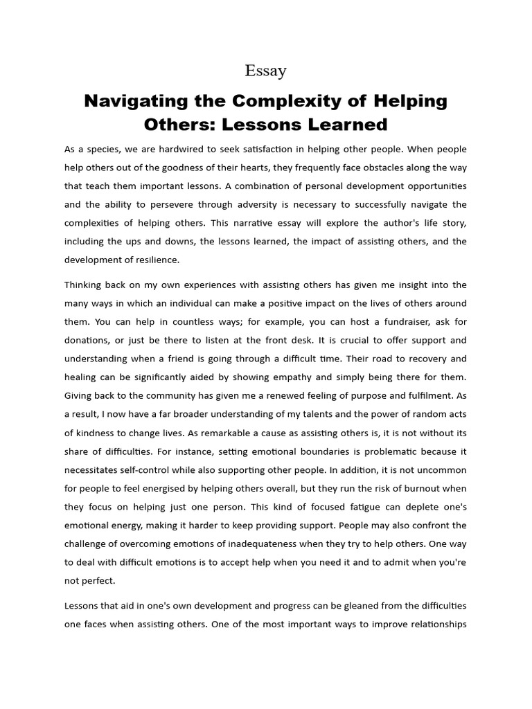 Essay: Navigating The Complexity of Helping Others: Lessons Learned | PDF | Psychological ...