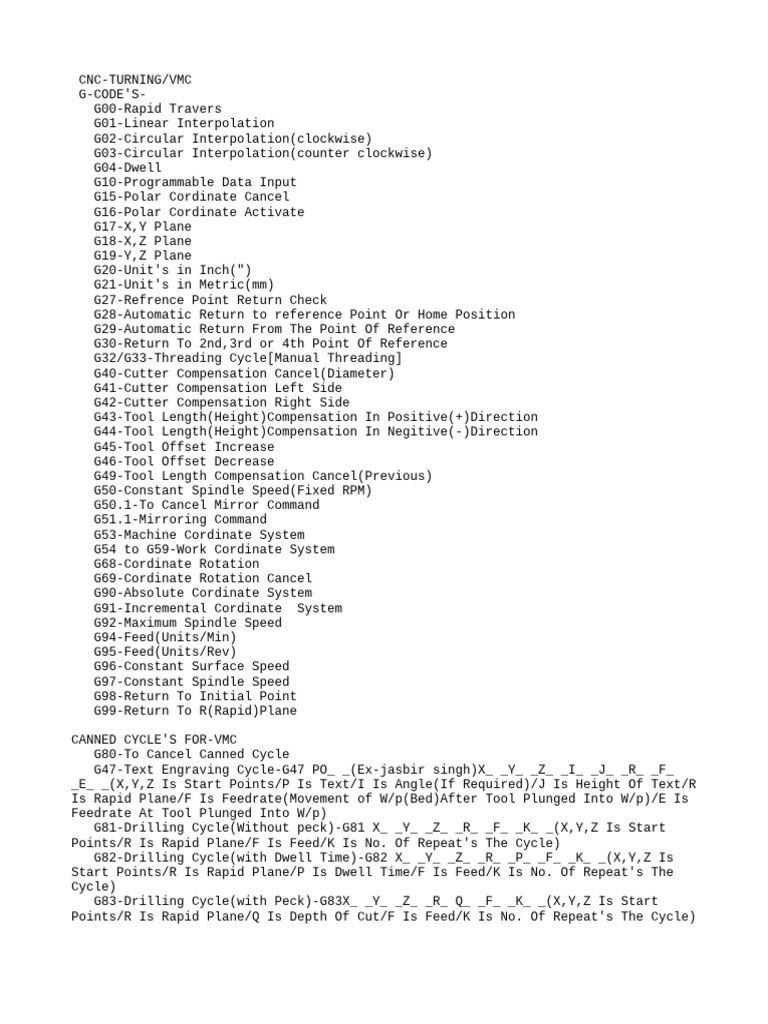 CNC G-Codes and Canned Cycle's | PDF | Numerical Control | Metalworking