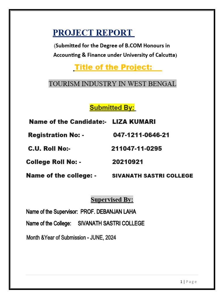 Project Work | PDF | Tourism | Kolkata