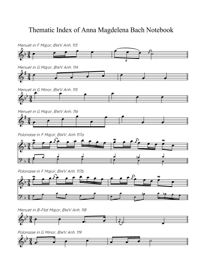 Anna Magdelena Index | PDF