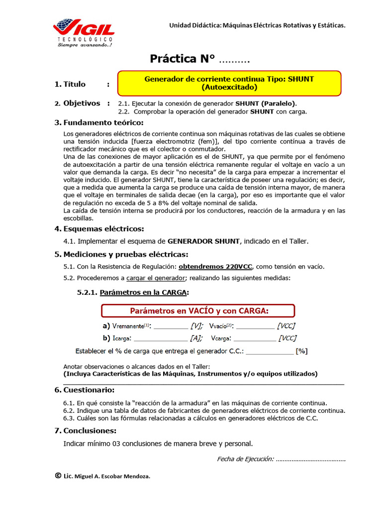 Práctica 2 - Generador Shunt | Descargar gratis PDF | Generador ...