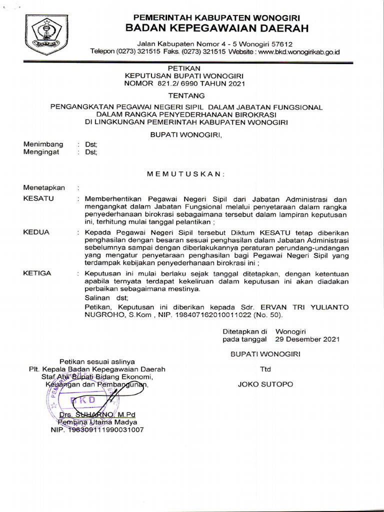 SK Pengangkatan Dalam Jabatan Fungsional a.n Ervan Tri Yulianto | PDF SK Pengangkatan Dalam Jabatan Fungsional a.n Ervan Tri Yulianto | PDF