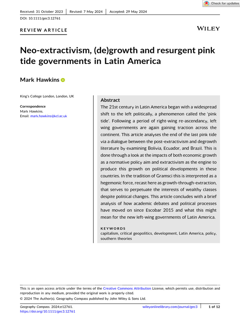 Neo-Extractivism and Latin America's Pink Tide | PDF | Latin America ...