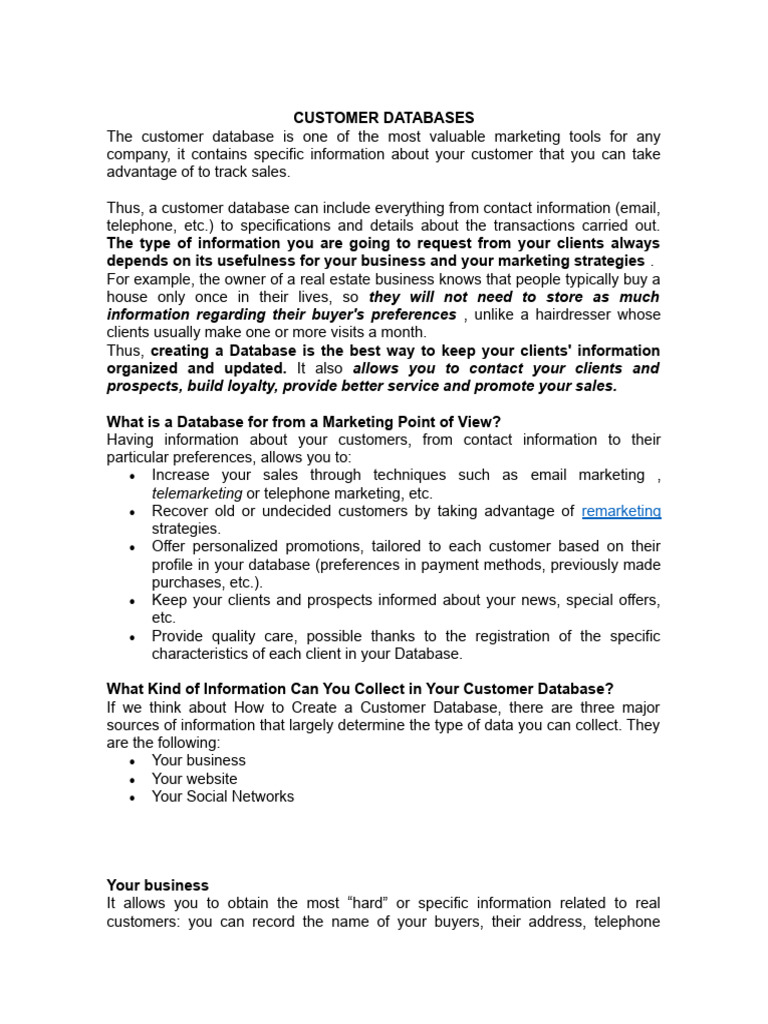 Customer Databases | PDF | Marketing | Databases