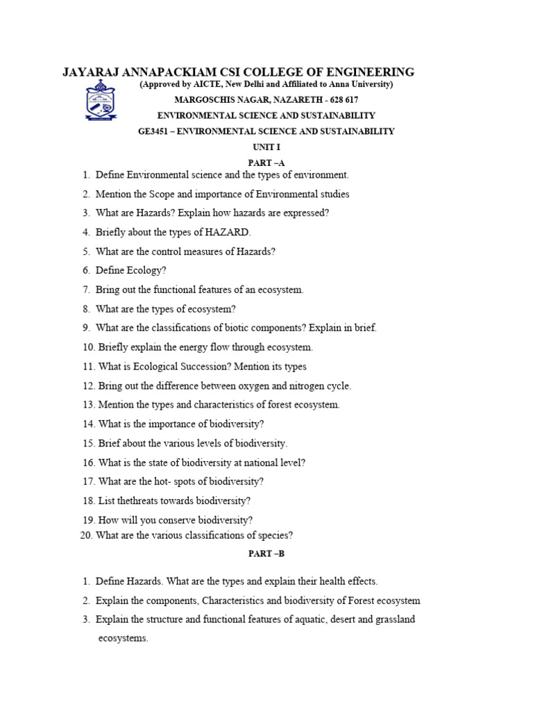 Ess Question Bank | Download Free PDF | Sustainability | Pollution