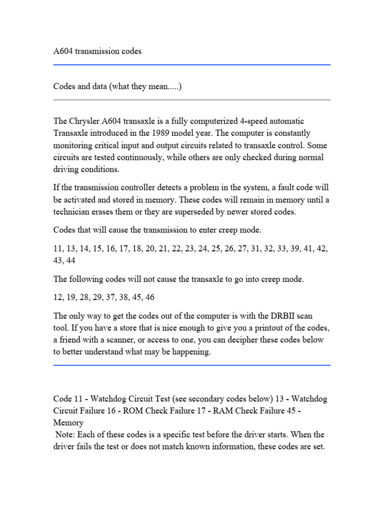 A604 Transmission Codes | PDF | Relay | Pump