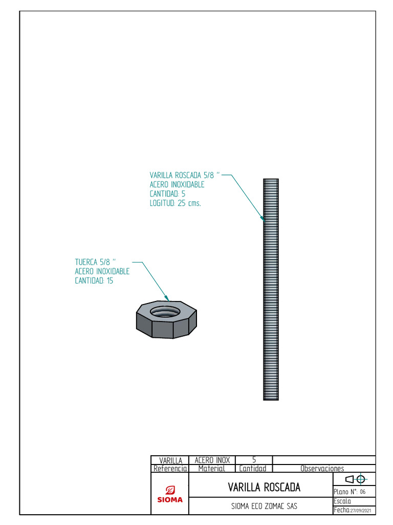 Plano Varilla - Tuerca - 1 | PDF