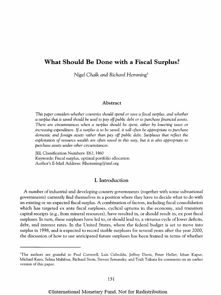 What Should Be Done in Fiscal Surplus | PDF | Government Budget Balance ...