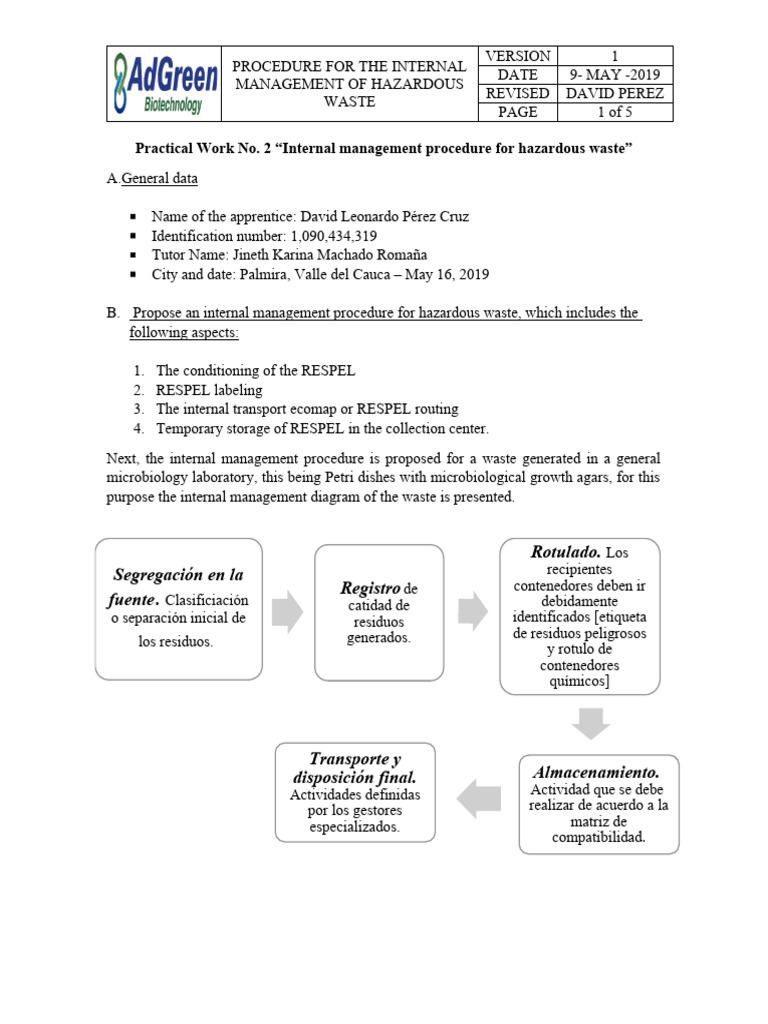 Practical Work #2 (Internal Hazardous Waste Management Procedure) | PDF | Waste | Warehouse