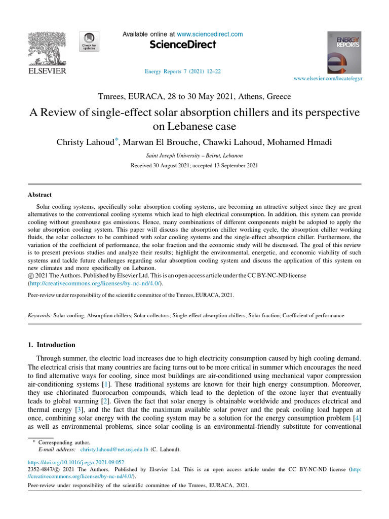 A Review of Single-Effect Solar Absorption Chillers and Its Perspective ...