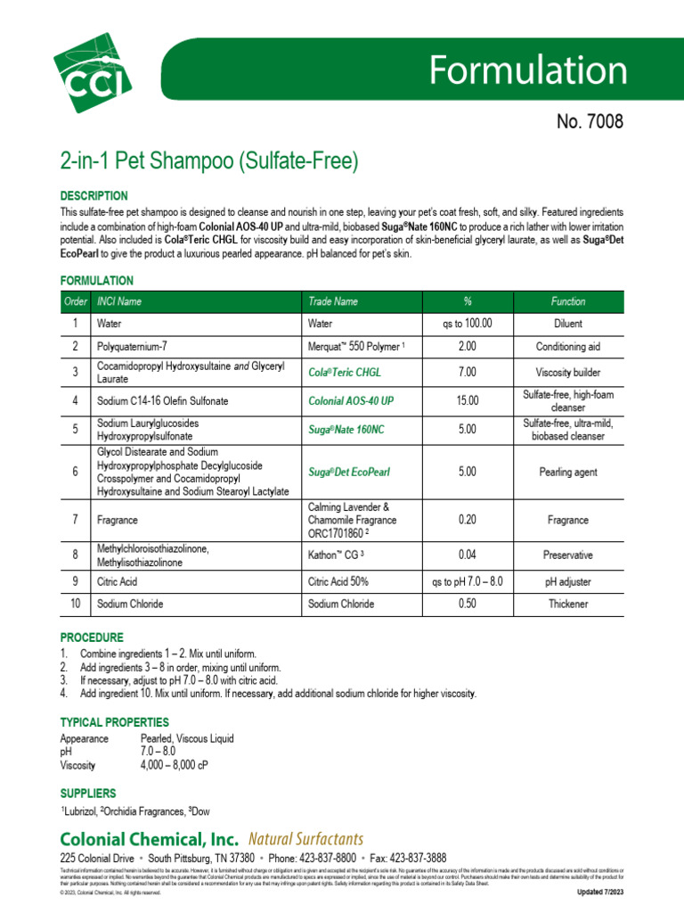7008 2 in 1 Pet Shampoo Sulfate Free | PDF | Shampoo | Chemical Substances