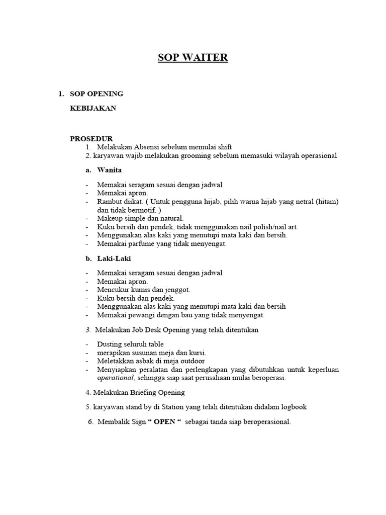 SOP WAITER or SERVER Done | PDF