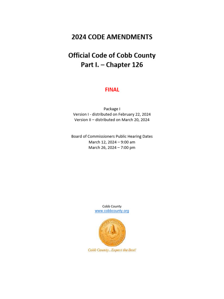 2024 Code Amendments Official Code of Cobb County Part I. - Chapter 126 | PDF | Liability ...