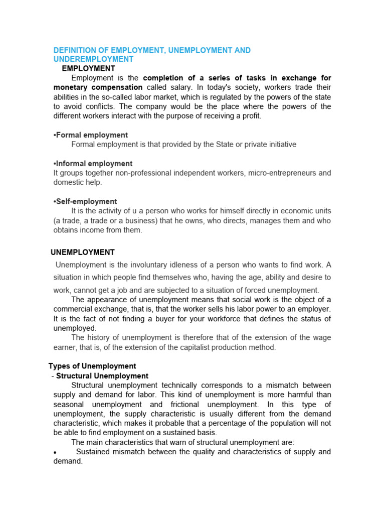 Definition of Employment | PDF | Unemployment | Employment