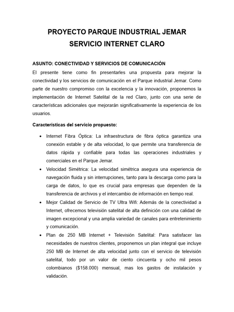 Jemar - Propuesta Conectividad y Servicios de Comunicación | PDF | Internet | Business