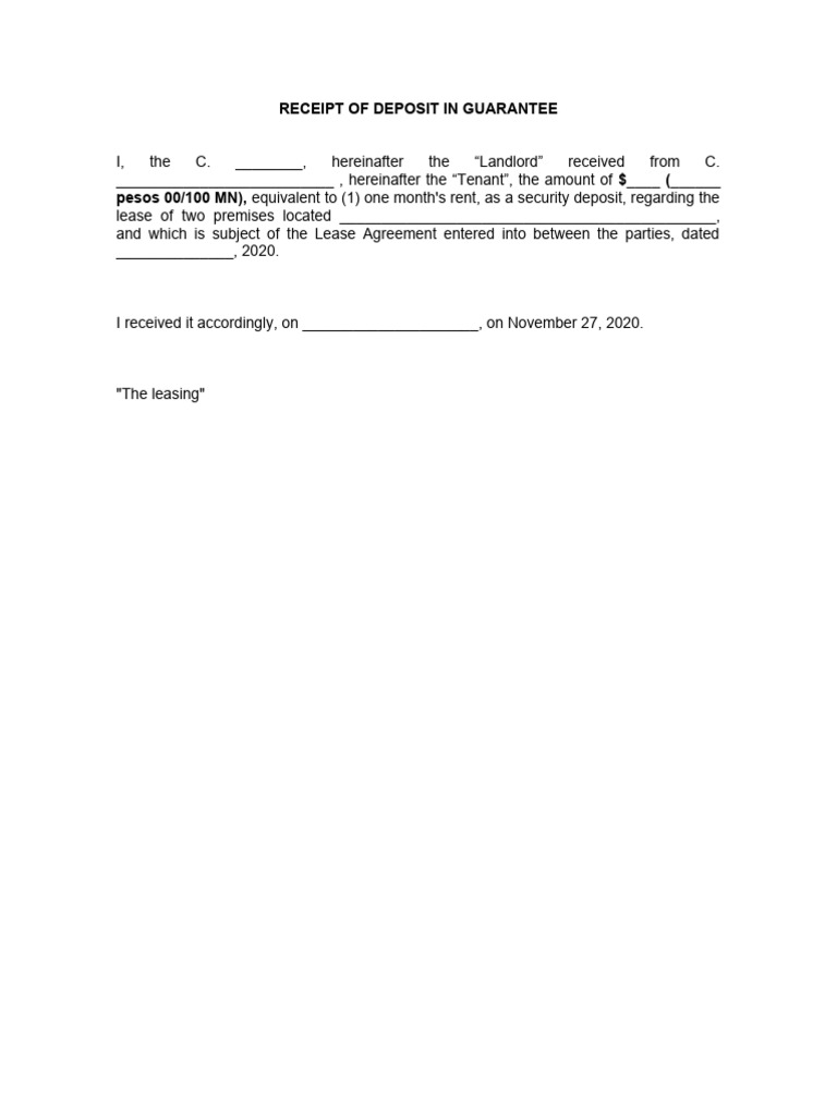 Guarantee Deposit Receipt | PDF