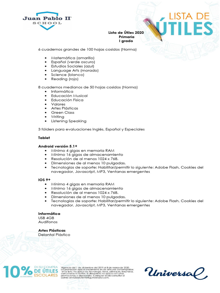 1ERO Lista de Útiles | PDF