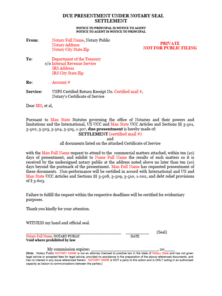 Notary Settlement Presentment Document | PDF | Notary Public ...