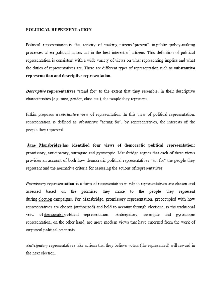 Political Representation | PDF | Political Science | Democracy