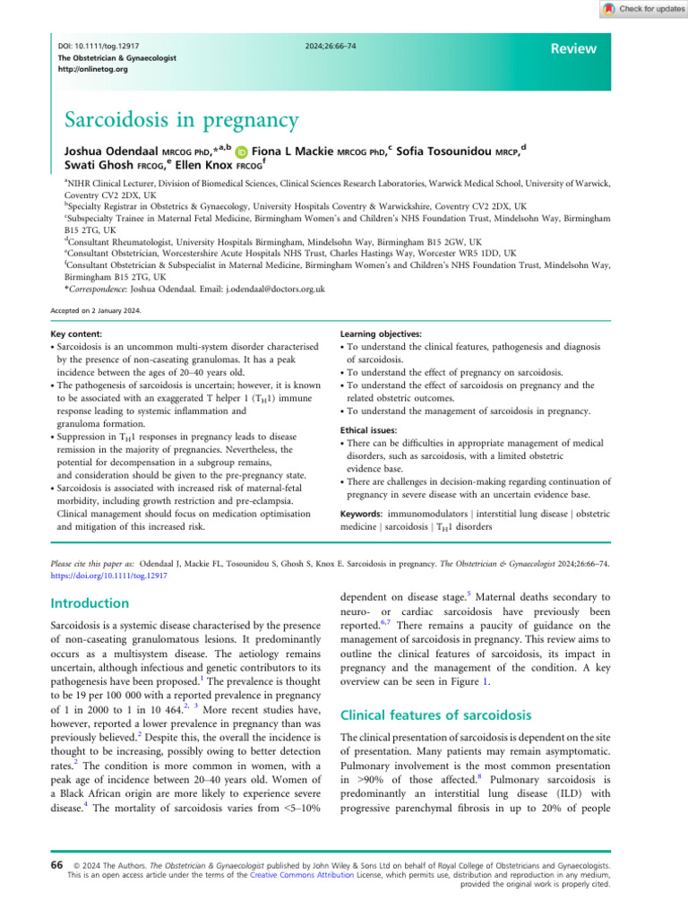 Sarcoidosis in Pregnancy - TOG April 2024 | PDF | Medical Specialties ...