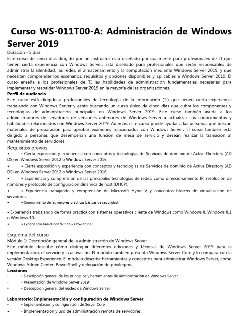 Curso de Descripción General Completa de Administración de Windows Server 2019 | PDF | Hyper V ...