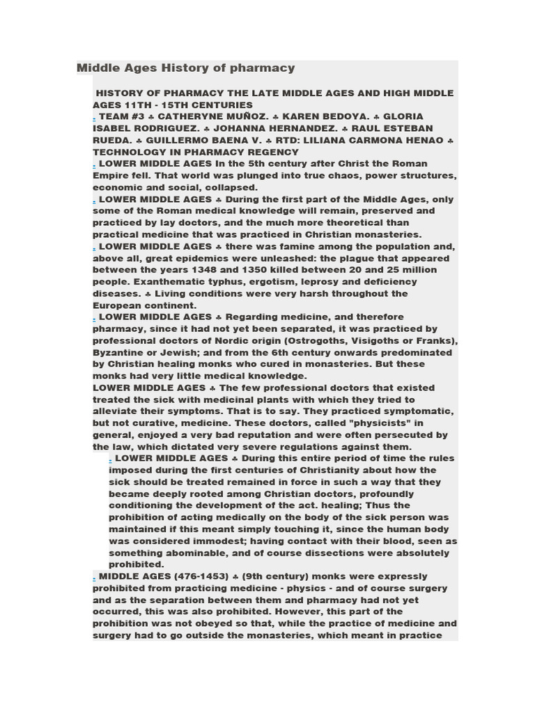 Middle Ages History of Pharmacy | PDF | Pharmacy | Pharmacist