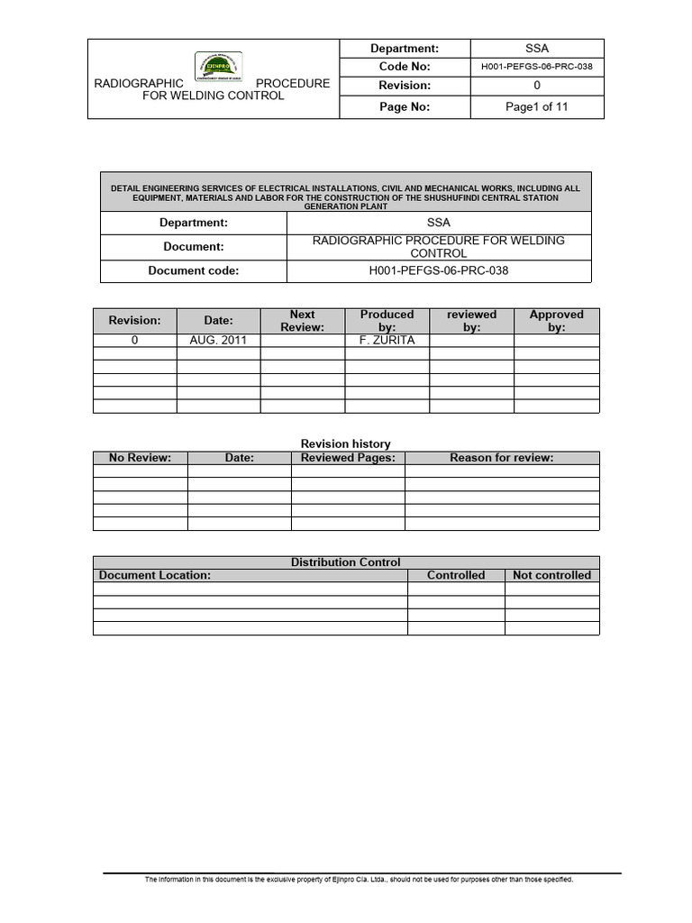 Radiographic Procedure For Control of Pipe Welding | PDF | Radiography ...