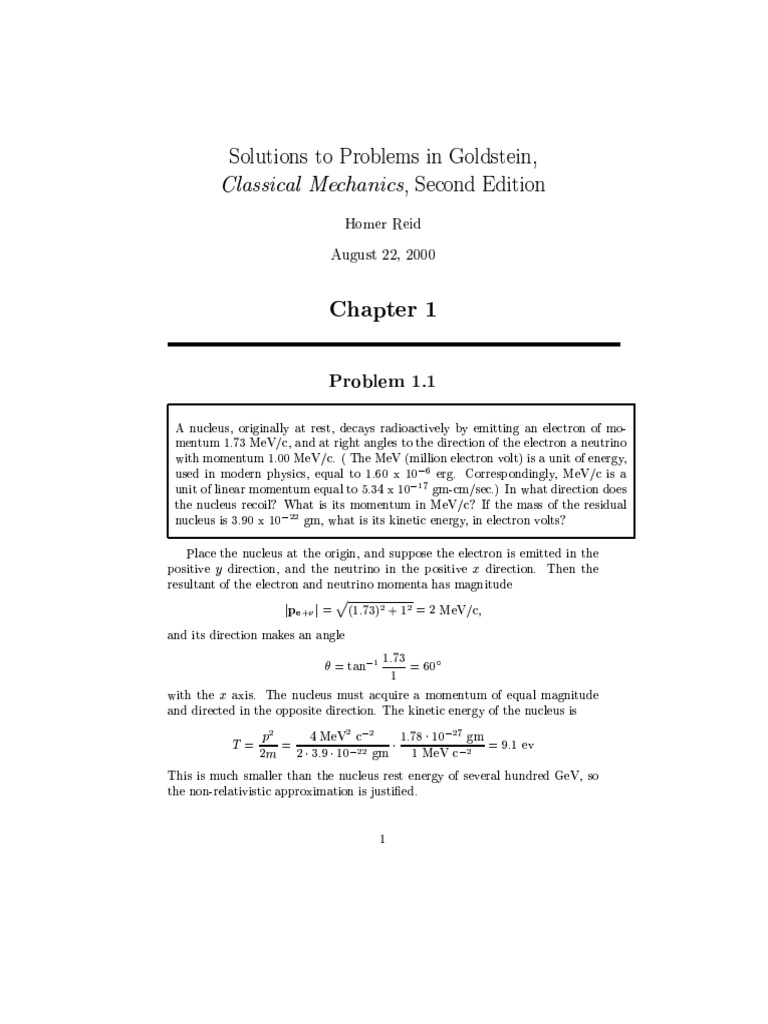 Goldstein Herbert - Classical Mechanics Solution Manual | PDF