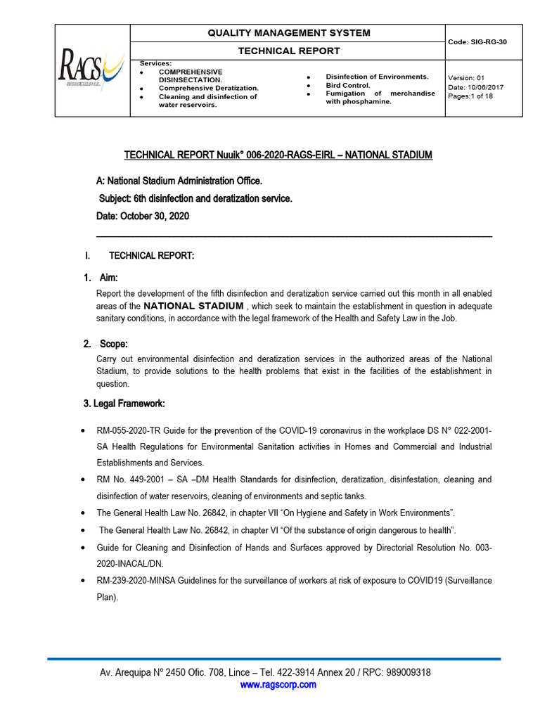 National Stadium Disinfection Report | PDF | Hand Washing | Sanitation