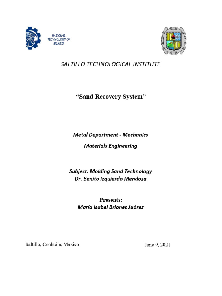 Sand Recovery System | PDF | Foundry | Waste