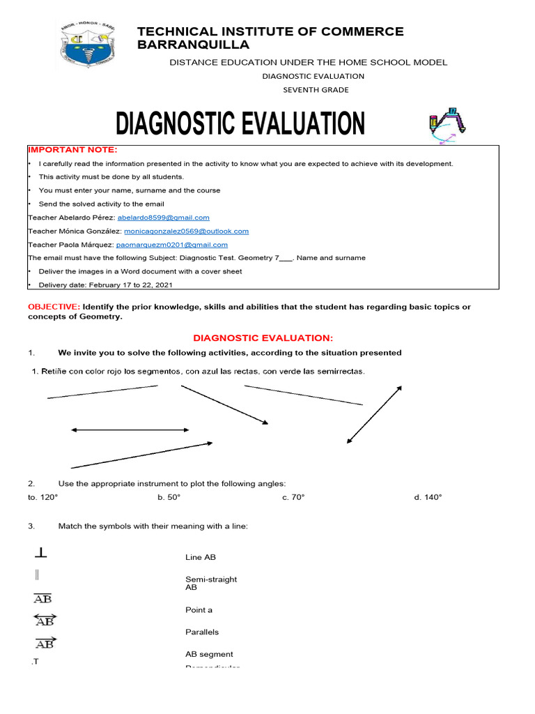 Diagnostic Evaluation Geometry 7 | PDF | Geometry | Triangle