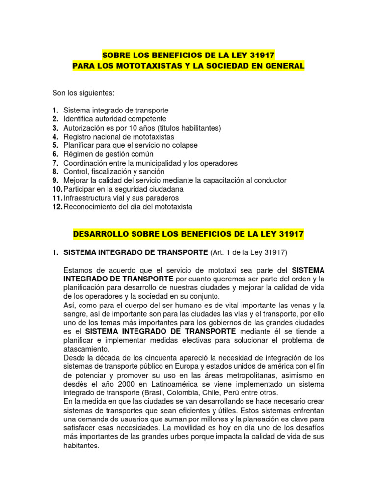 Beneficios de La Ley 31917 | Descargar gratis PDF | Transporte