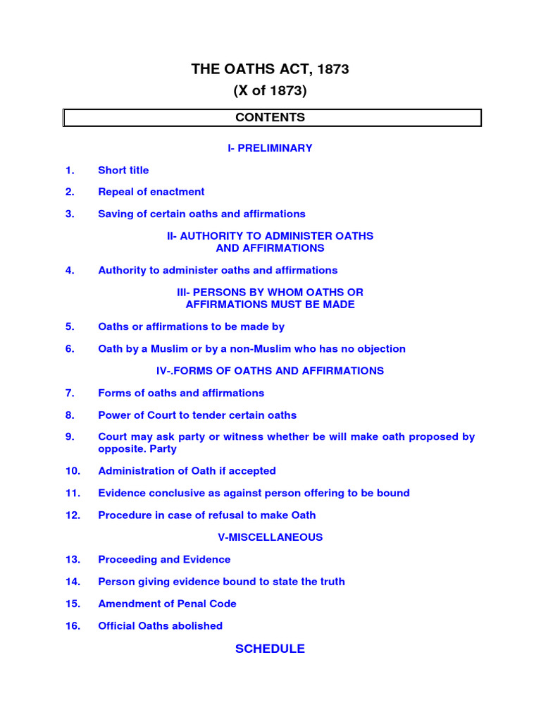 Oaths Act 1873: Judicial Oaths Overview | PDF | Oath Of Office | Witness