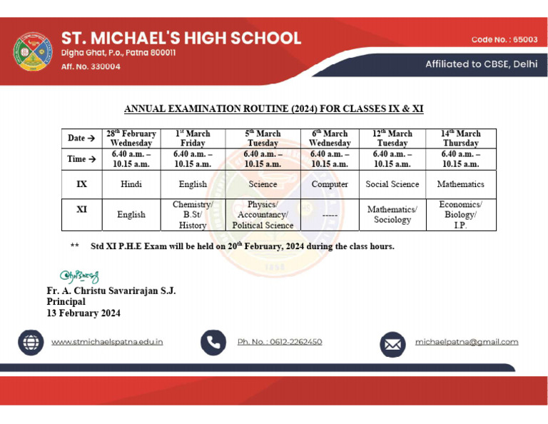 Annual Exam Routine (Revised) - IX & XI | PDF